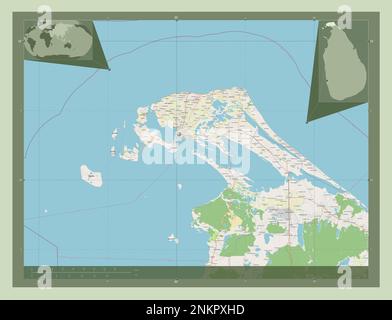 Jaffna, district of Sri Lanka. Open Street Map. Locations and names of ...