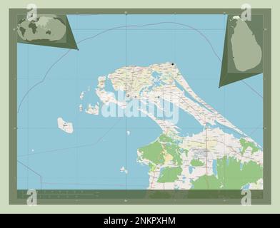 Jaffna, district of Sri Lanka. Open Street Map. Locations and names of ...