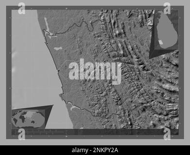 Kalutara, district of Sri Lanka. Bilevel elevation map with lakes and ...