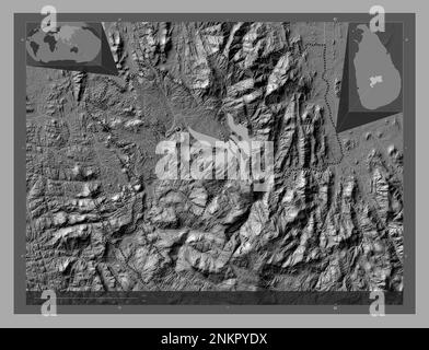Kandy, district of Sri Lanka. Bilevel elevation map with lakes and ...