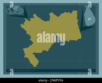 Kandy, district of Sri Lanka. Solid color shape. Locations and names of ...