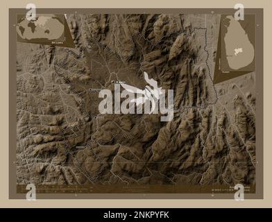 Kandy, district of Sri Lanka. Colored elevation map with lakes and ...