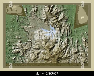 Kandy, district of Sri Lanka. Colored elevation map with lakes and ...