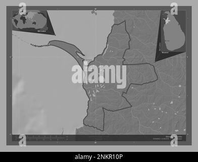 Mannar, district of Sri Lanka. Bilevel elevation map with lakes and ...