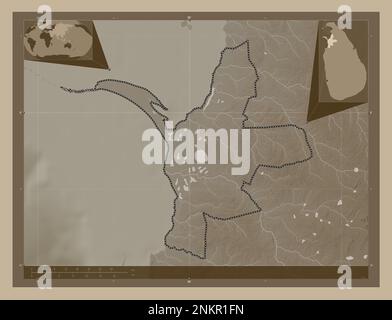 Mannar, district of Sri Lanka. Colored elevation map with lakes and ...