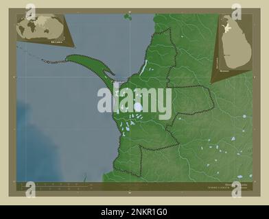 Mannar, district of Sri Lanka. Colored elevation map with lakes and ...