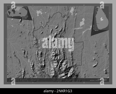Matale, district of Sri Lanka. Bilevel elevation map with lakes and ...