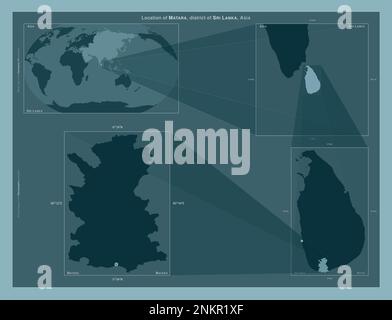 Matara, district of Sri Lanka. Solid color shape. Locations and names ...