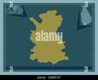 Matara, district of Sri Lanka. Solid color shape. Locations of major ...
