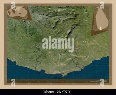Matara, district of Sri Lanka. Low resolution satellite map. Locations ...