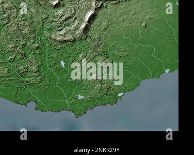 Matara, district of Sri Lanka. Colored elevation map with lakes and ...