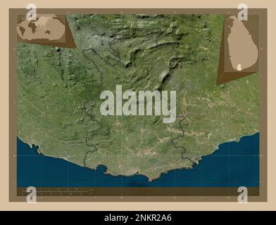 Matara, district of Sri Lanka. Low resolution satellite map. Locations ...