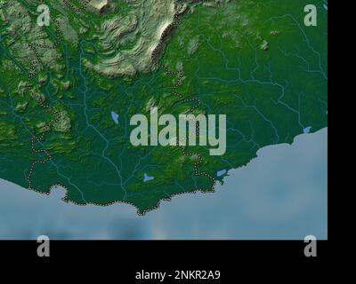 Matara, district of Sri Lanka. Colored elevation map with lakes and ...