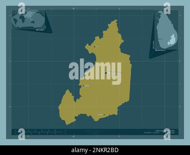 Moneragala, district of Sri Lanka. Solid color shape. Locations of ...