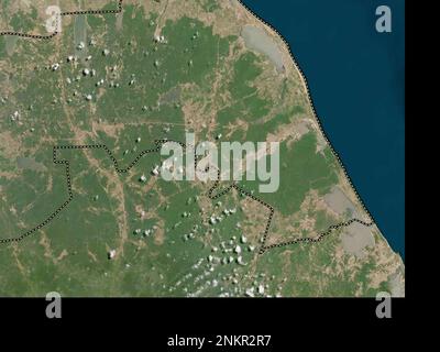 Mullaitivu, district of Sri Lanka. Low resolution satellite map. Corner ...