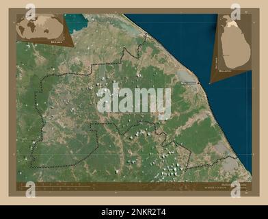 Mullaitivu, district of Sri Lanka. Low resolution satellite map. Corner ...