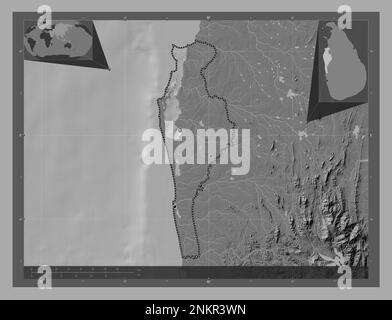 Puttalam, district of Sri Lanka. Bilevel elevation map with lakes and ...