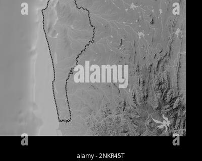 Puttalam, district of Sri Lanka. Grayscale elevation map with lakes and ...