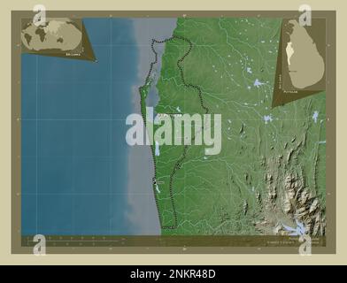 Puttalam, district of Sri Lanka. Colored elevation map with lakes and ...