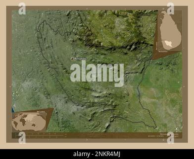 Ratnapura, district of Sri Lanka. Low resolution satellite map. Corner ...