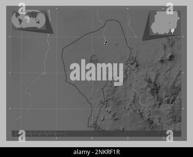 Blue Nile, state of Sudan. Grayscale elevation map with lakes and ...