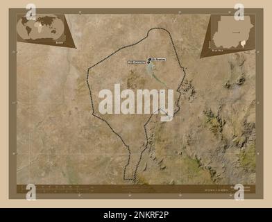 Blue Nile, state of Sudan. Low resolution satellite map. Locations of ...