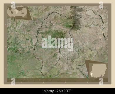 Central Darfur, state of Sudan. High resolution satellite map. Corner ...