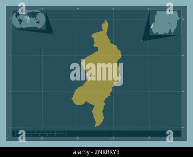 West Darfur, state of Sudan. Solid color shape. Locations of major ...