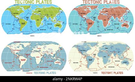 Tectonic plates world map collection illustration Stock Vector Image ...