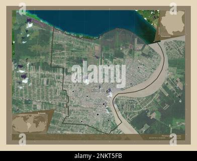 Paramaribo, district of Suriname. High resolution satellite map. Corner ...