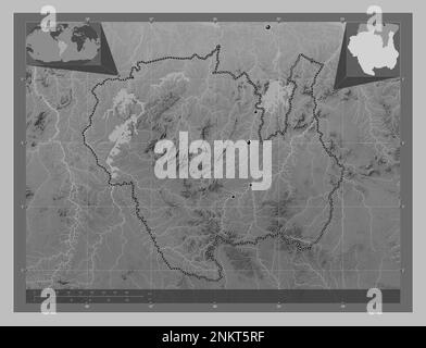 Sipaliwini, district of Suriname. Grayscale elevation map with lakes ...