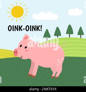 Pig with oink sound. Cute farm animal talking Stock Vector Image & Art ...