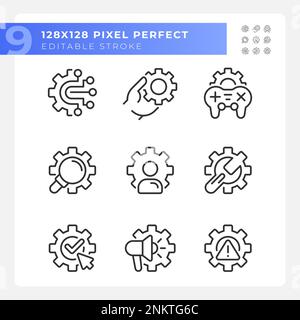 Gears pixel perfect gradient linear vector icons set Stock Vector Image ...