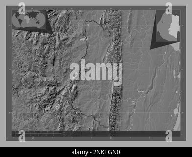 Lubombo, district of Eswatini. Bilevel elevation map with lakes and ...