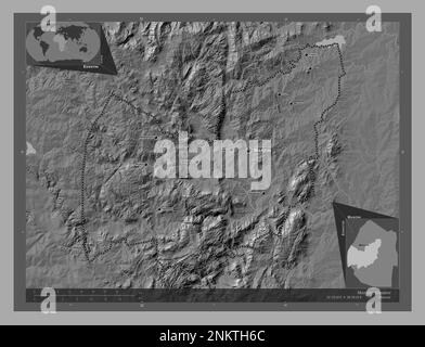 Manzini, district of Eswatini. Bilevel elevation map with lakes and ...