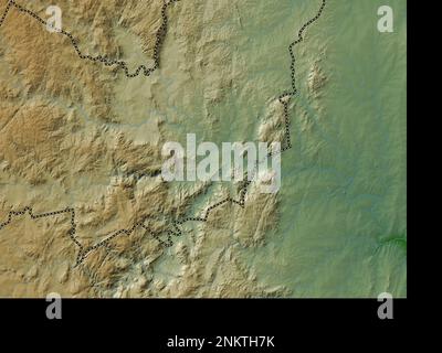 Manzini, district of Eswatini. Elevation map colored in sepia tones ...