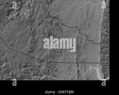 Shiselweni, district of Eswatini. Grayscale elevation map with lakes ...