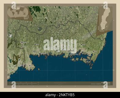 Blekinge, county of Sweden. High resolution satellite map. Corner ...