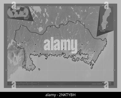 Blekinge, county of Sweden. Grayscale elevation map with lakes and ...