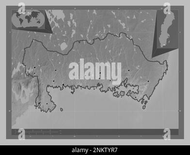 Blekinge, county of Sweden. Grayscale elevation map with lakes and ...