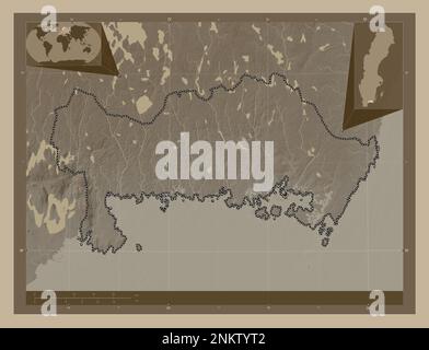 Blekinge, county of Sweden. Colored elevation map with lakes and rivers ...