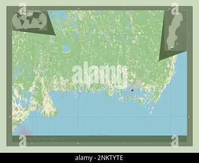 Blekinge, county of Sweden. Open Street Map. Locations and names of ...