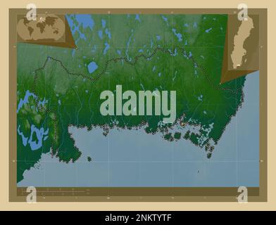 Blekinge, county of Sweden. Elevation map colored in wiki style with ...