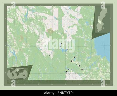 Dalarna, county of Sweden. Open Street Map. Locations and names of ...