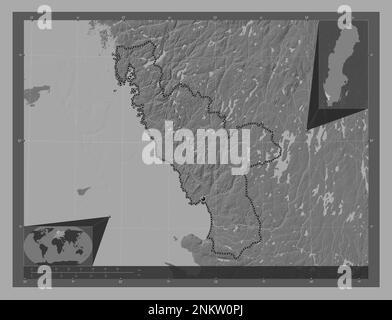 Halland, county of Sweden. Bilevel elevation map with lakes and rivers ...