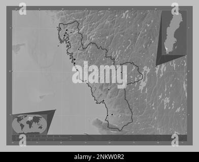 Halland, county of Sweden. Grayscale elevation map with lakes and ...