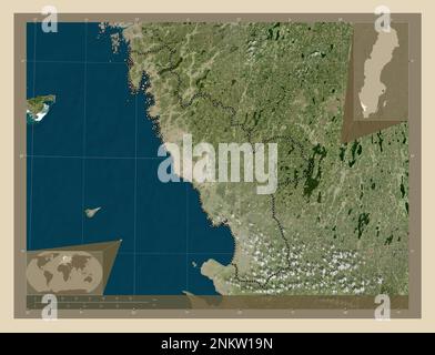 Halland, county of Sweden. High resolution satellite map. Locations of ...