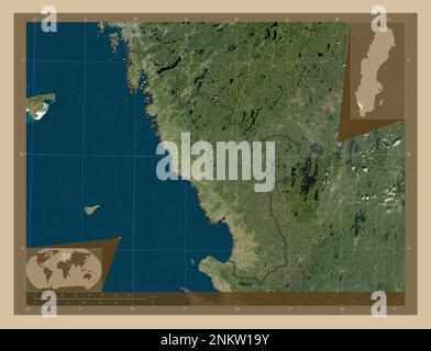 Halland, county of Sweden. Low resolution satellite map. Locations and ...