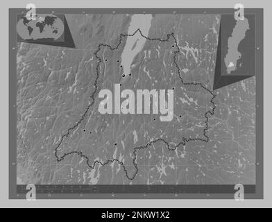 Jonkoping, county of Sweden. Grayscale elevation map with lakes and ...