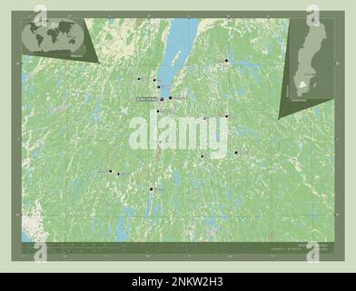 Jonkoping, county of Sweden. Open Street Map. Locations of major cities ...